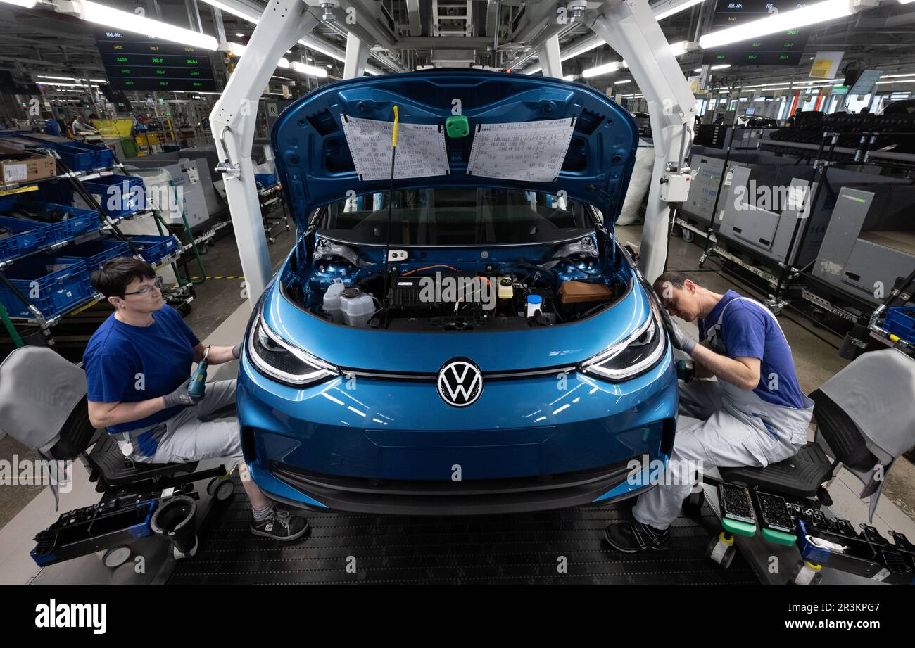 Zwickau, Germany. 24th May, 2023. A model of the new-generation ID.3 is ...