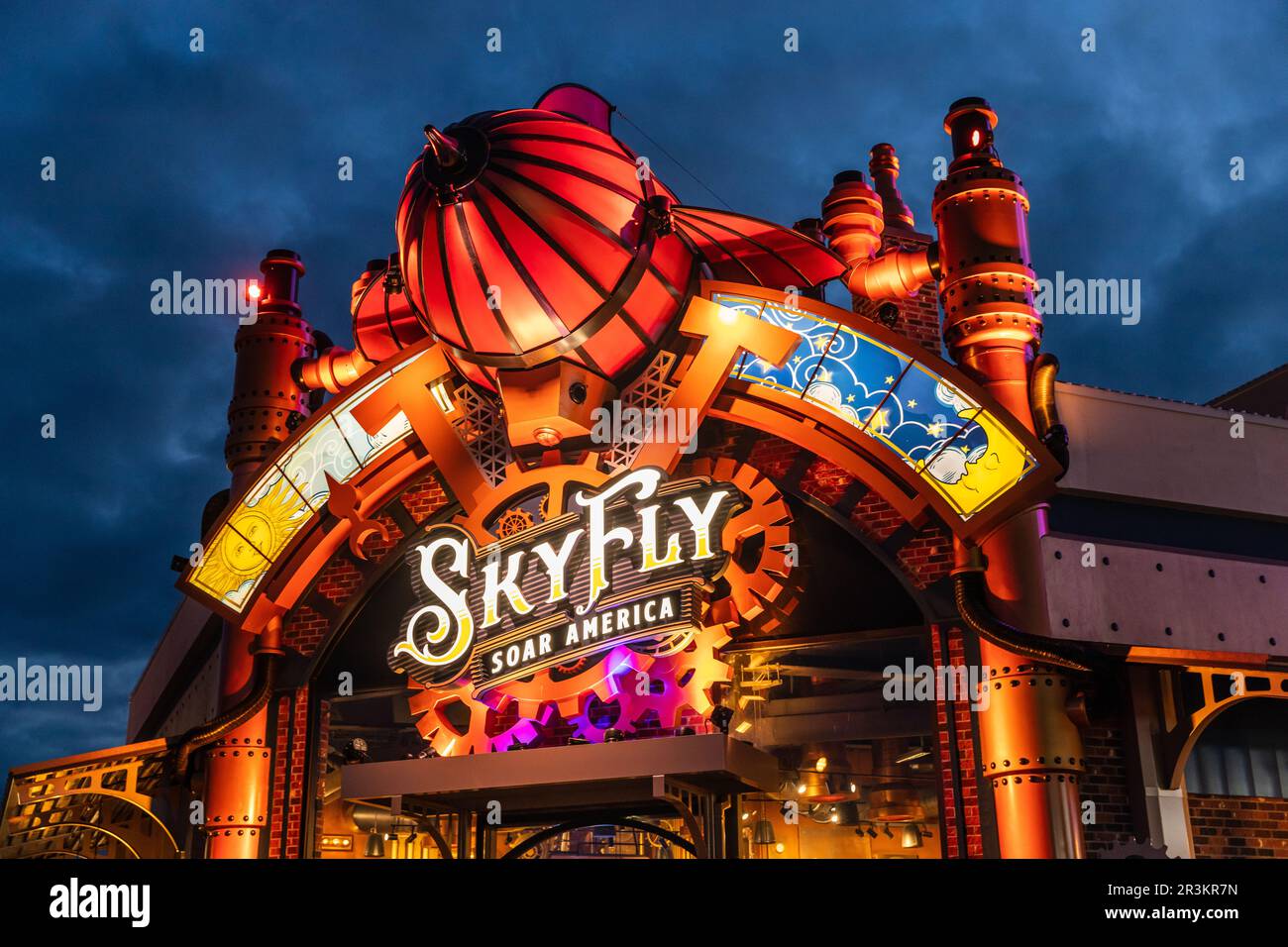 SkyFly is a ride at The Island in downtown Pigeon Forge that allows guests to fly through ...