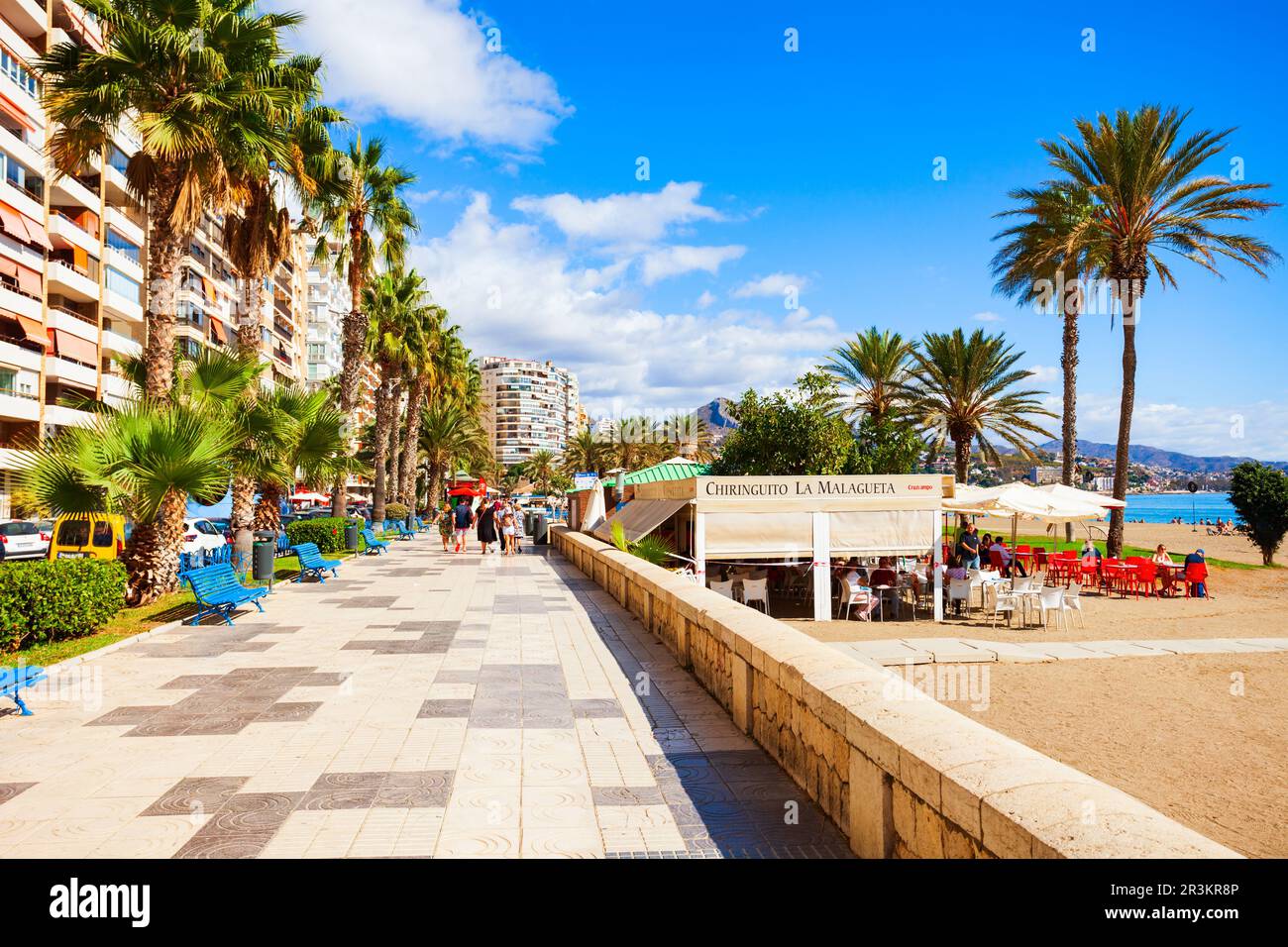Malaga, Spain - October 23, 2021: Main city beach promenade in Malaga ...