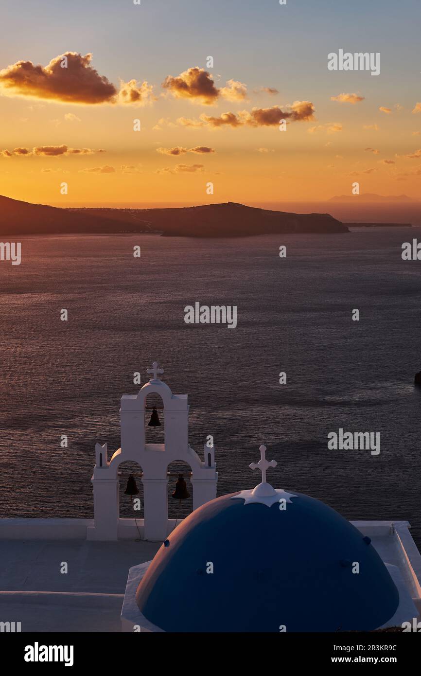 The Famous Agios Theodoros Church know as Three Bells of Fira, one of ...
