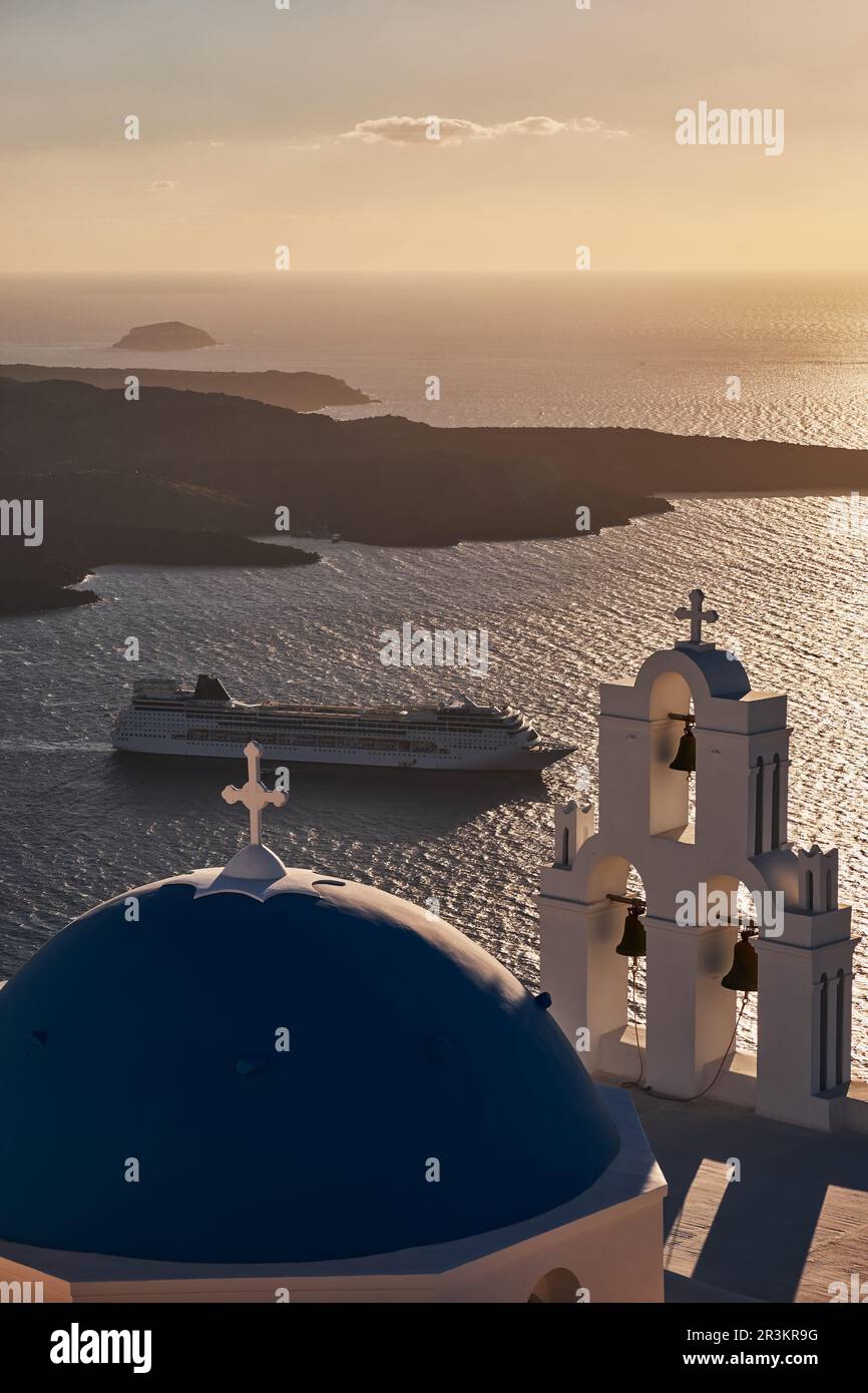 The Famous Agios Theodoros Church know as Three Bells of Fira, one of ...