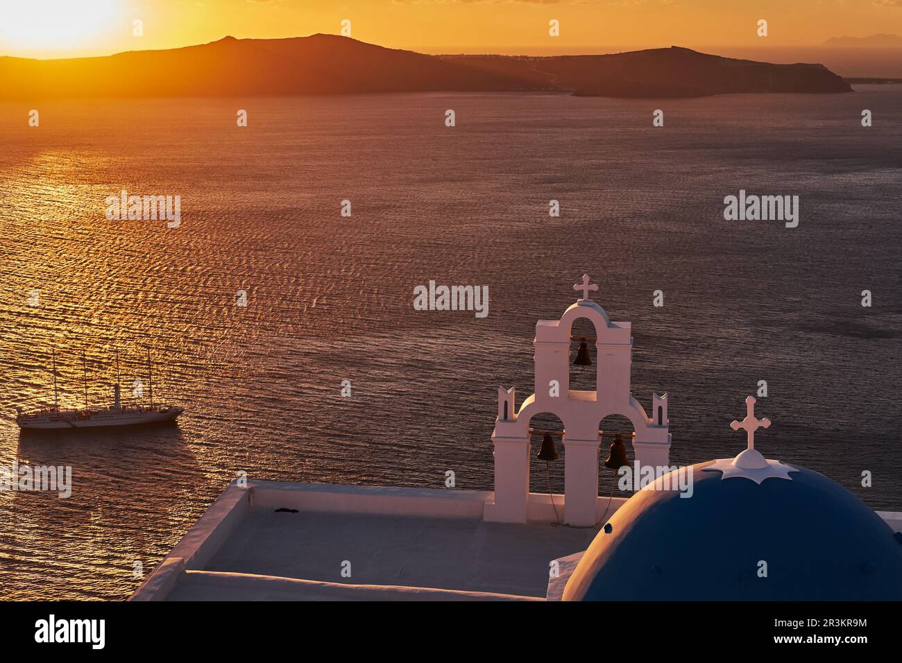The Famous Agios Theodoros Church know as Three Bells of Fira, one of ...