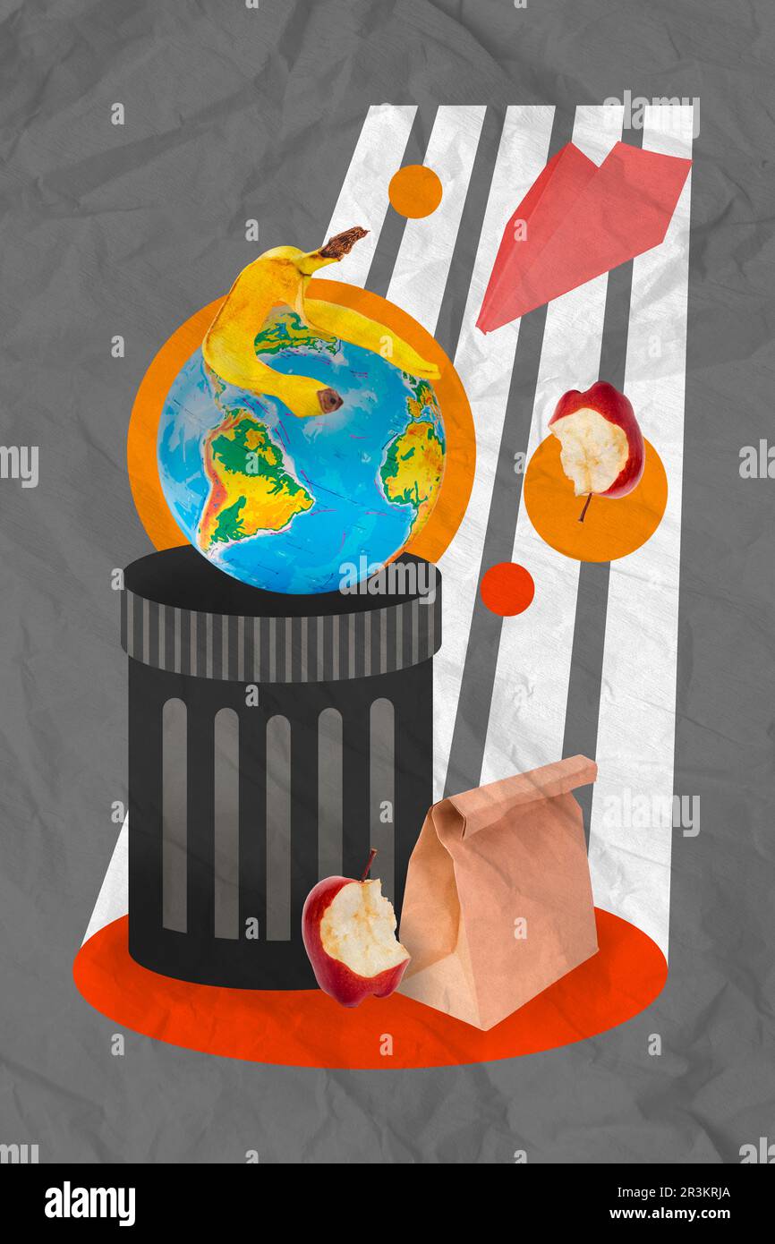 Advertisement poster collage sketch garbage bin full of different ...