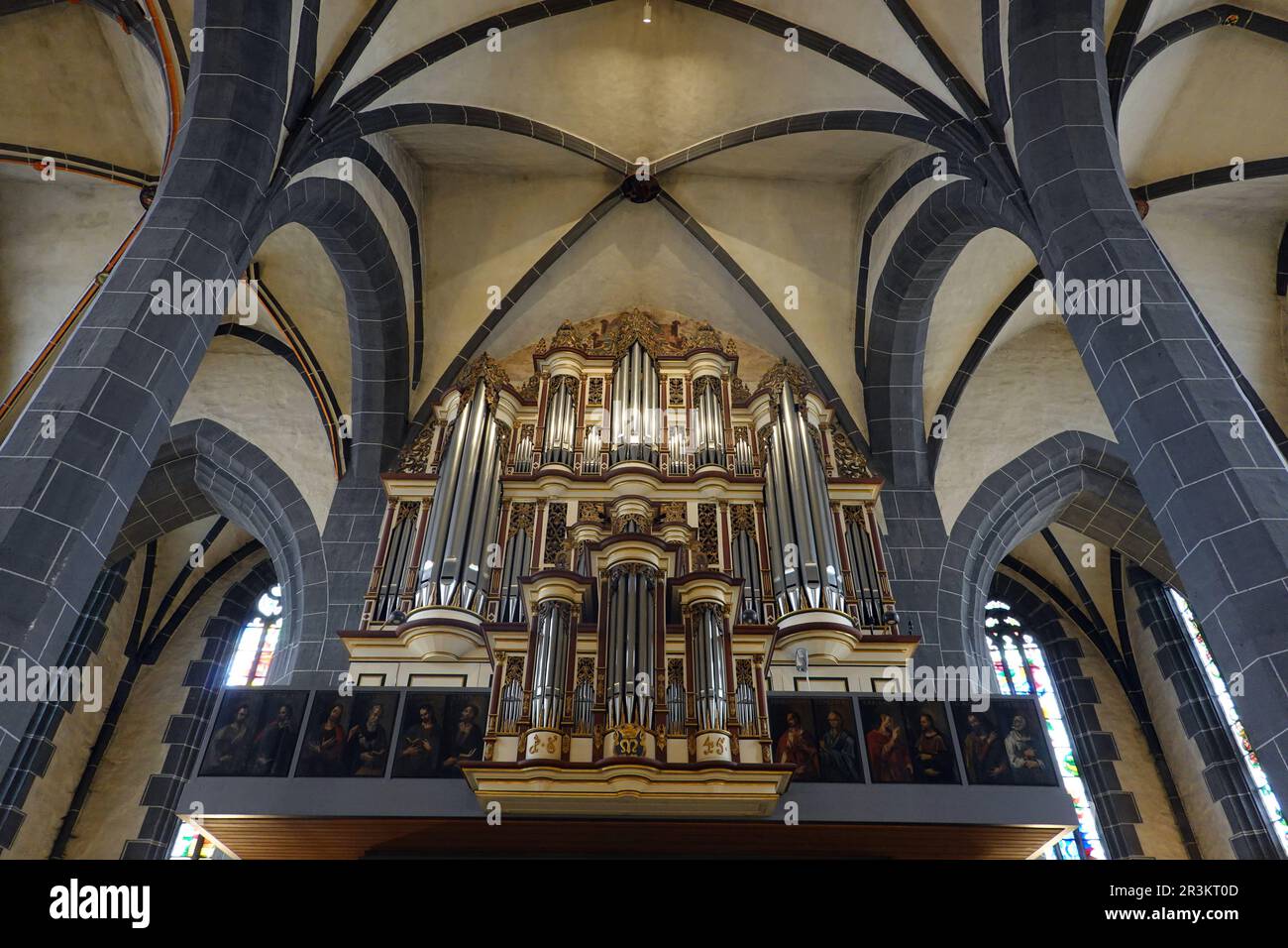 Interior view of the Protestant St. Blasius Church - organ facade Stock ...