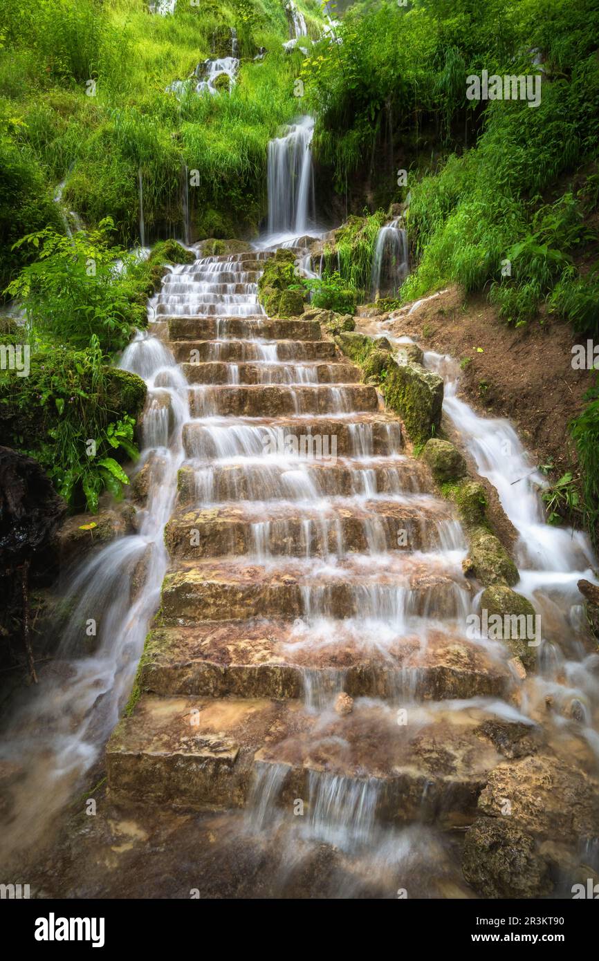 Waterfall Bad Urach after flooding with water over the stairs Stock ...