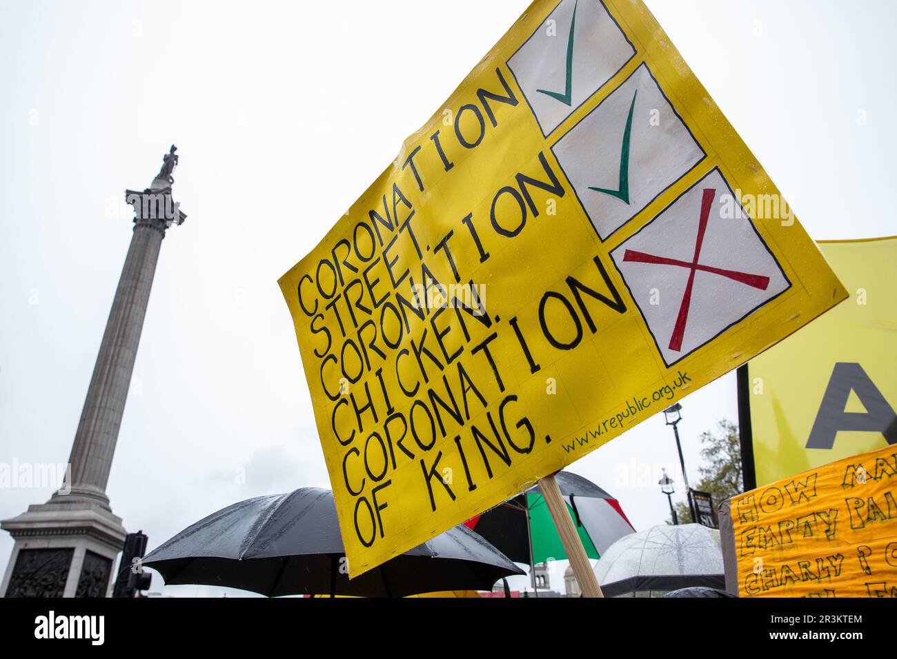 London, UK. 6th May, 2023. A sign held by a campaigner from anti ...