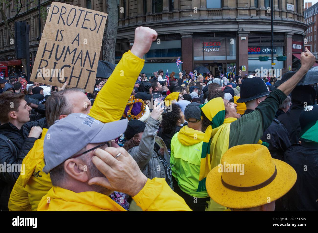 London, UK. 6th May, 2023. Campaigners from anti-monarchy movement ...