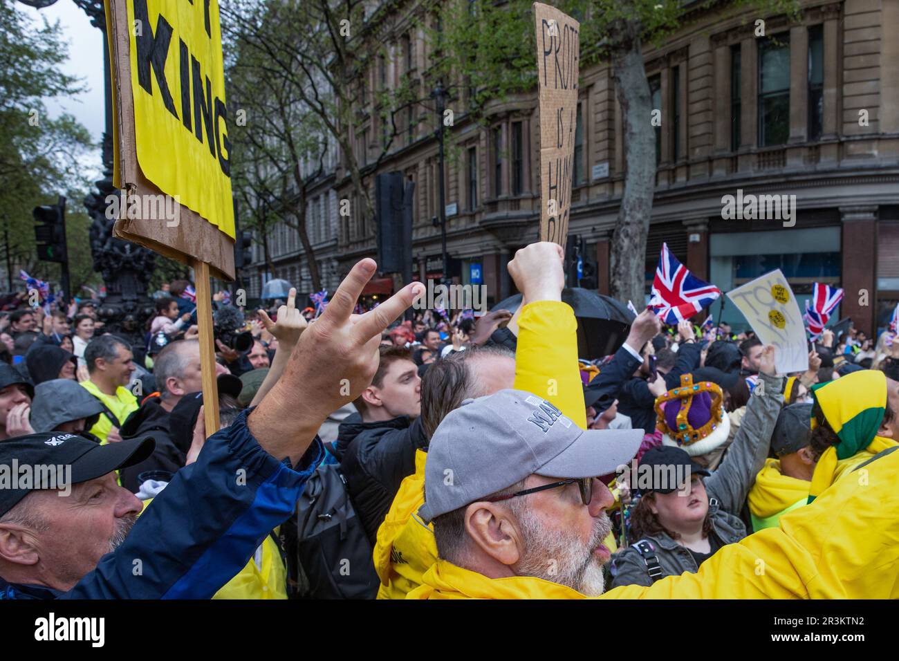 London, UK. 6th May, 2023. Campaigners from anti-monarchy movement ...