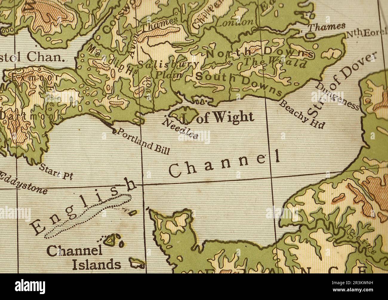 Vintage geographical map of the English Channel in sepia Stock Photo ...