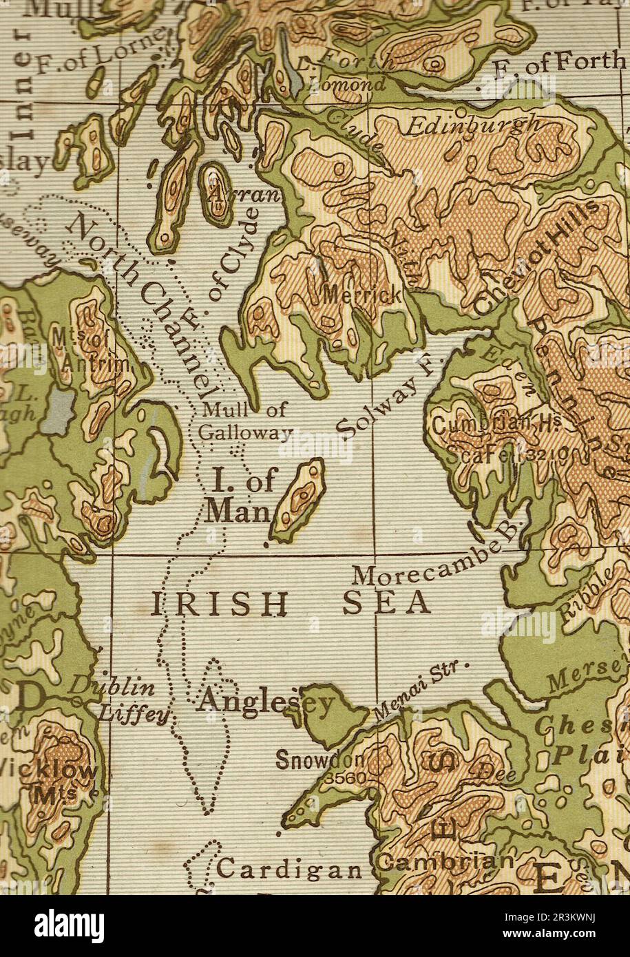 Vintage geographical map of the Irish Sea in sepia Stock Photo - Alamy