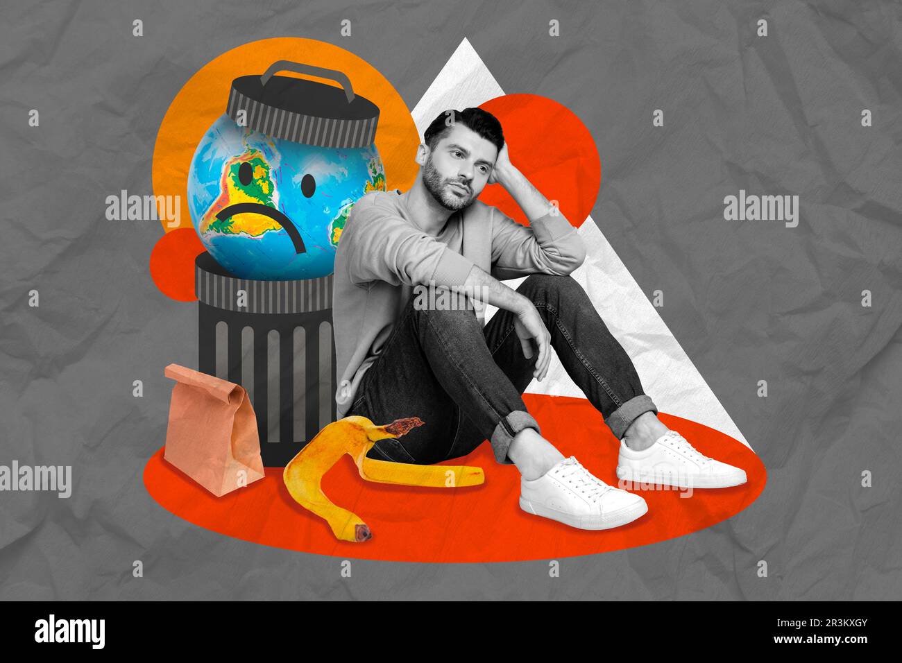 Banner poster collage sketch of sad dissatisfied responsible man ...