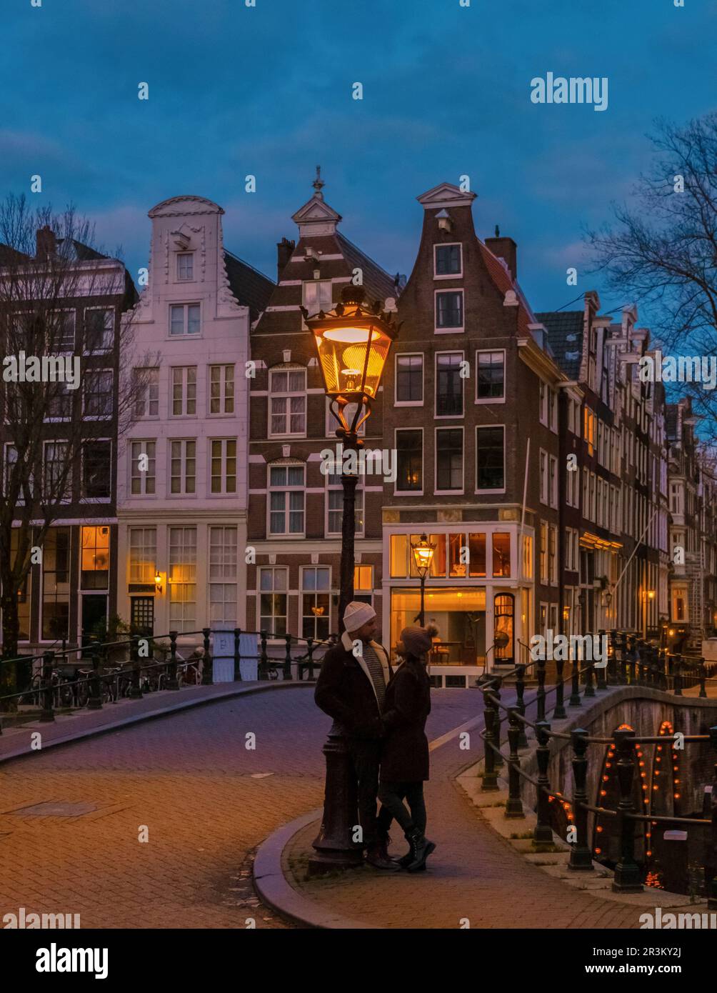 Amsterdam canals with Christmas lights during December, canal ...
