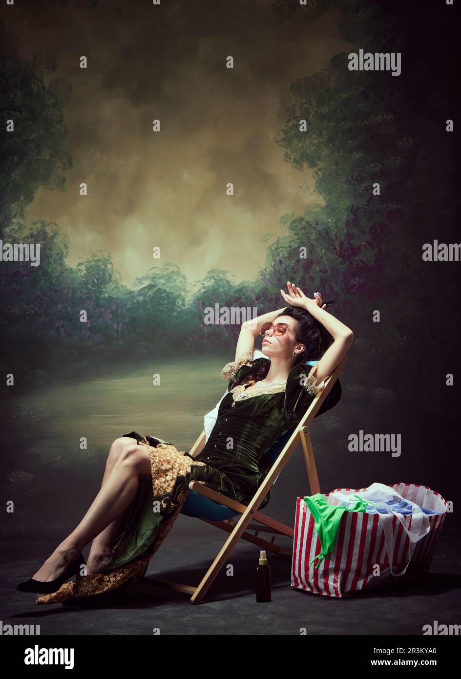 Portrait of young girl, royal person, princess in elegant dress resting ...