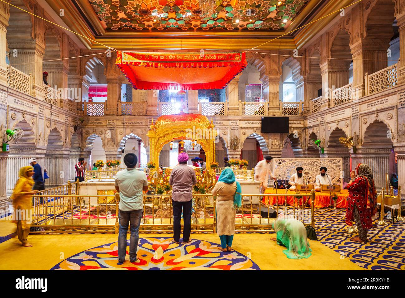 NEW DELHI, INDIA - OCTOBER 06, 2019: Gurudwara Sis Ganj Sahib interior, one of the nine ...