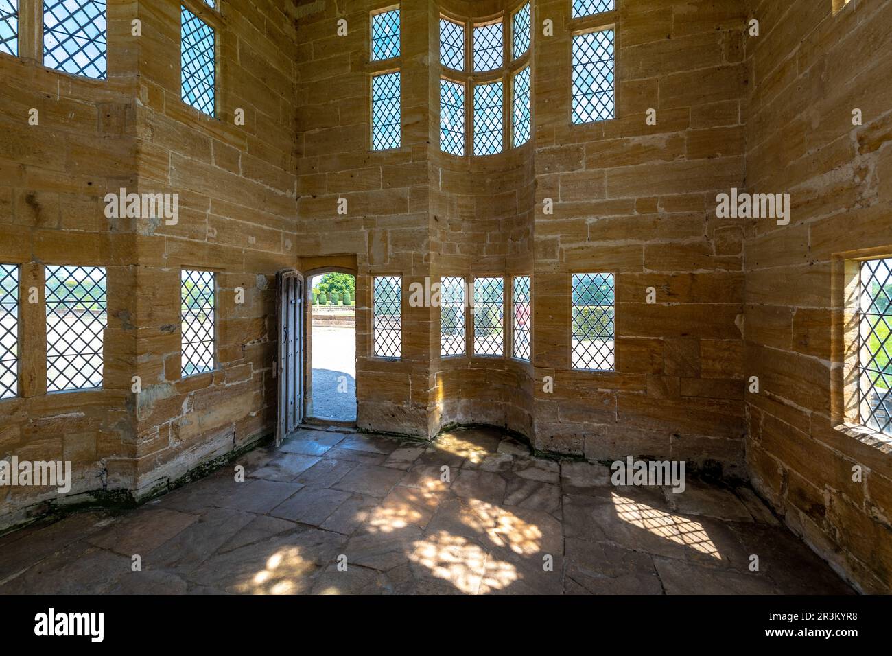 Montacute, UK. Sunday 21 May 2023. Inside an empty garden folly at ...