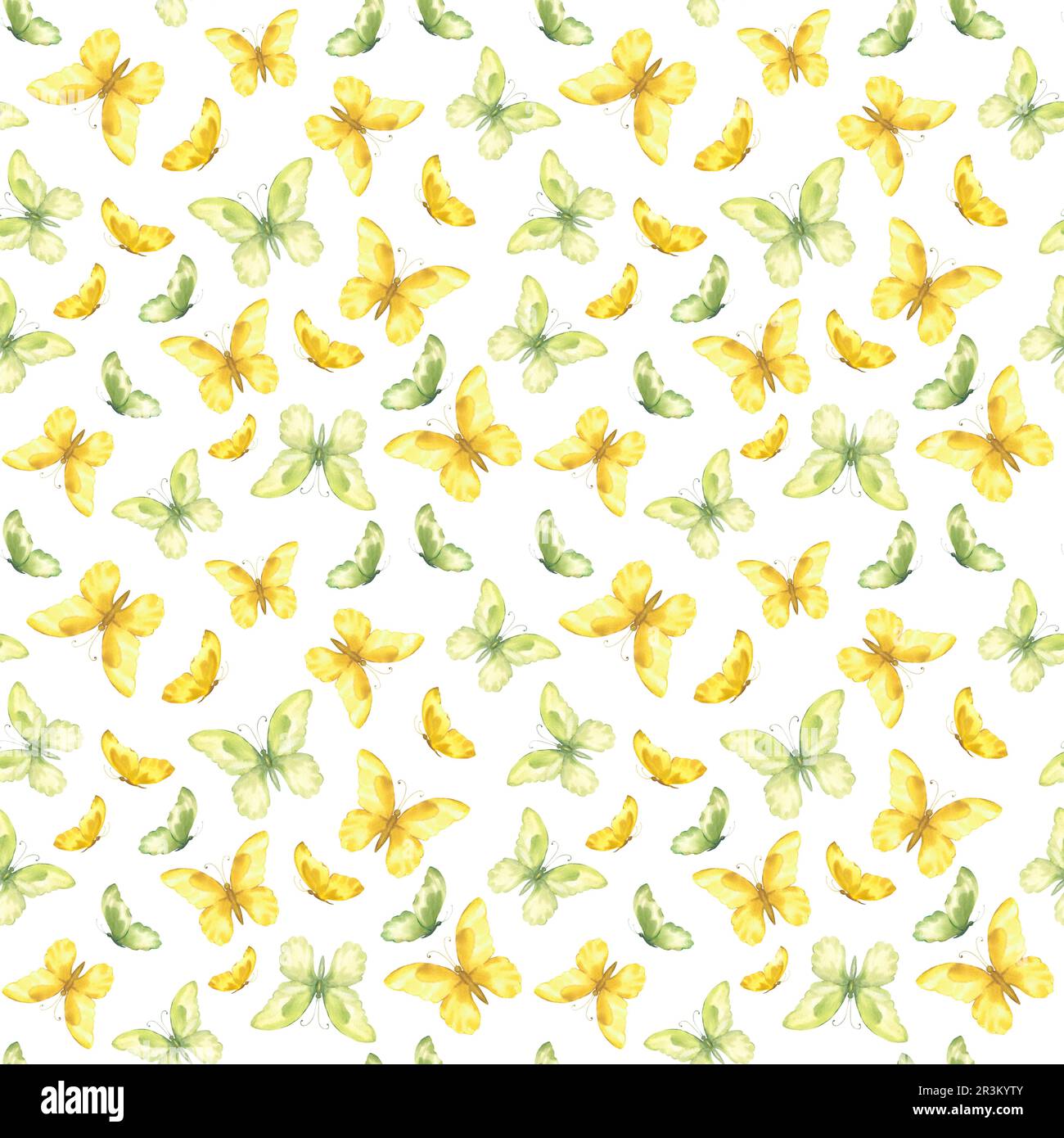 Cute butterflies hand drawn watercolor seamless pattern. Delicate ...