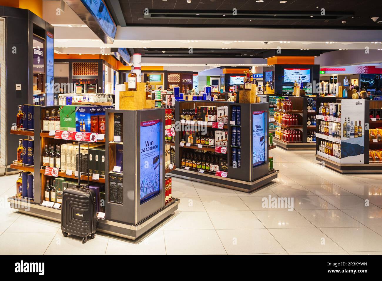 DUBAI, UAE - MARCH 02, 2019: Alcohol shop in the duty free zone in the ...