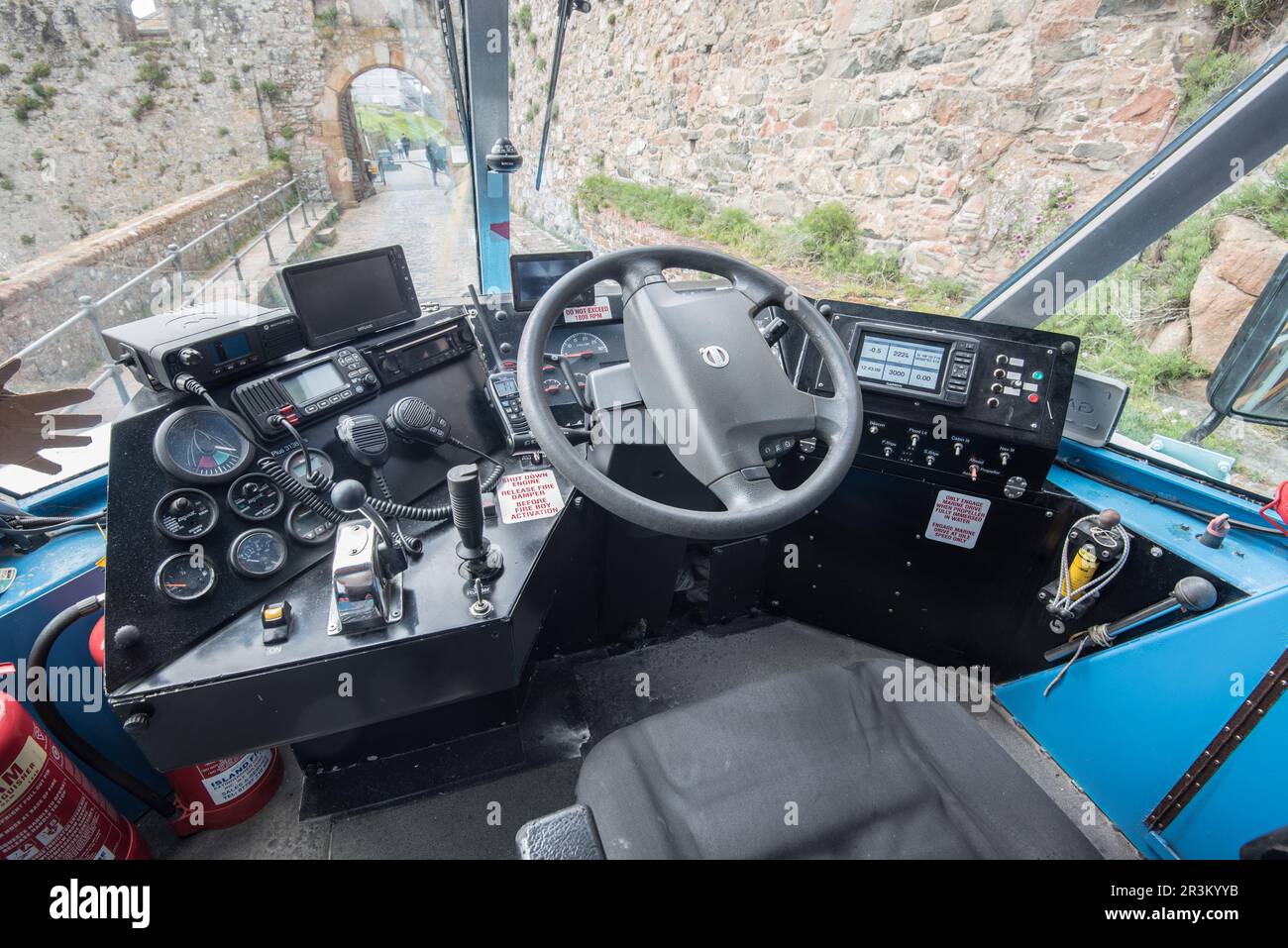 The driver's cab on the amphibious vehicle at Elizabeth Castle, a tidal ...