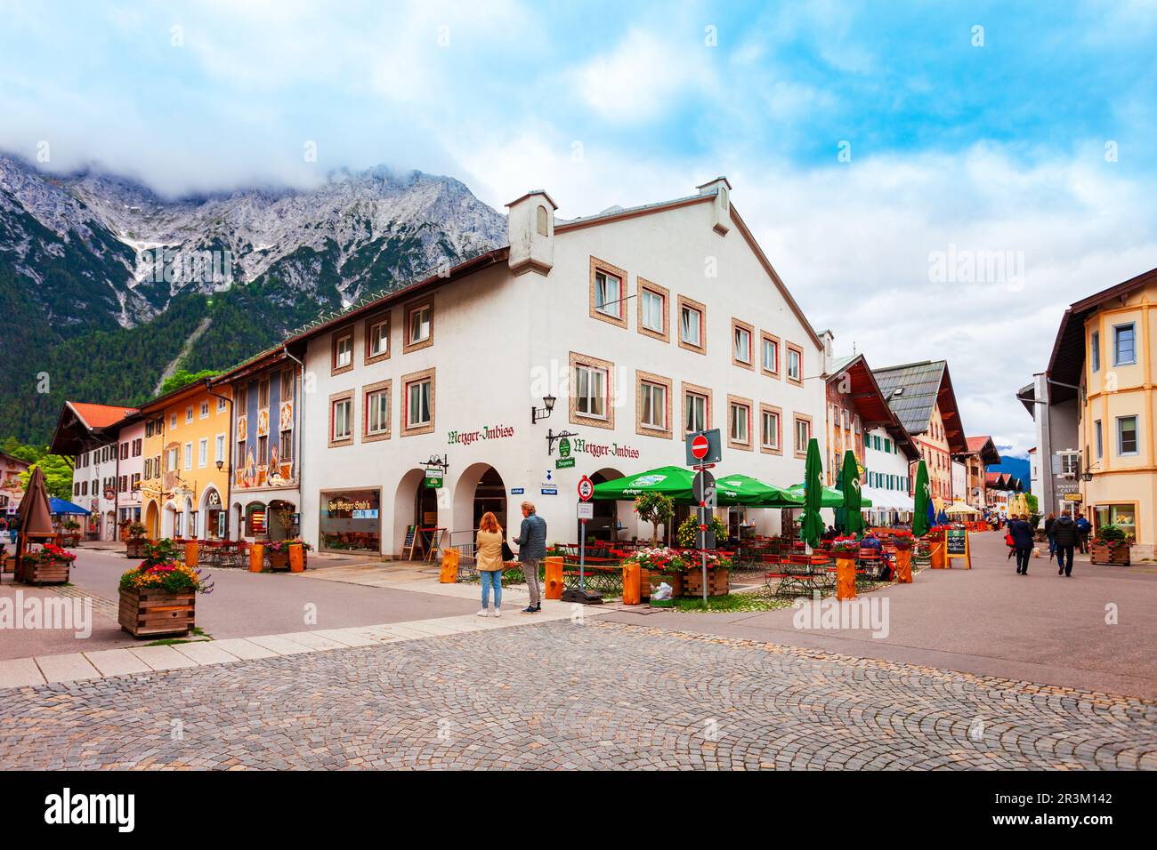 Mittenwald, Germany - July 01, 2021: Beauty local houses in Mittenwald ...