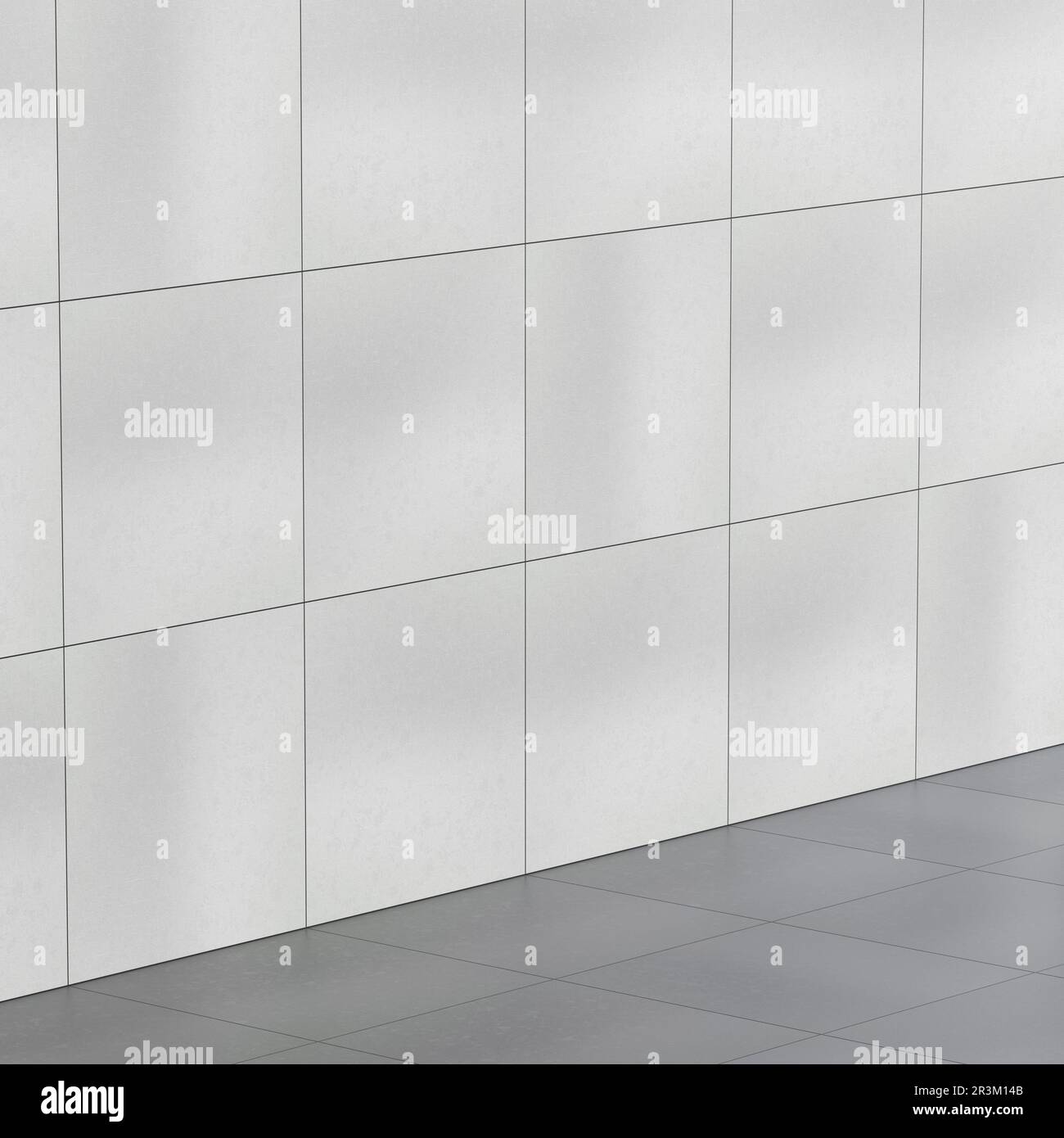 Empty room with grey ceramic tiles on the wall and floor Stock Photo ...