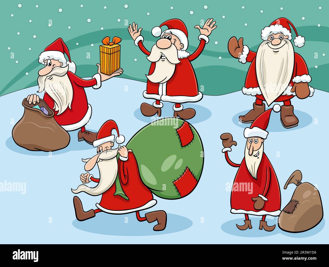 Cartoon Santa Clauses characters on Christmas time Stock Photo - Alamy