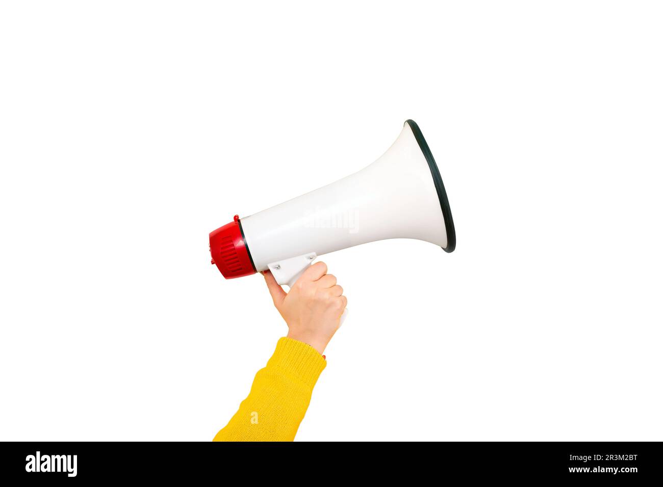 megaphone in hand isolated on white background, attention concept ...