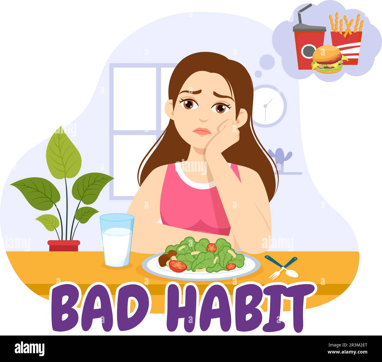 Bad Habit Vector Illustration with Unhealthy Lifestyle like Eating Fast ...
