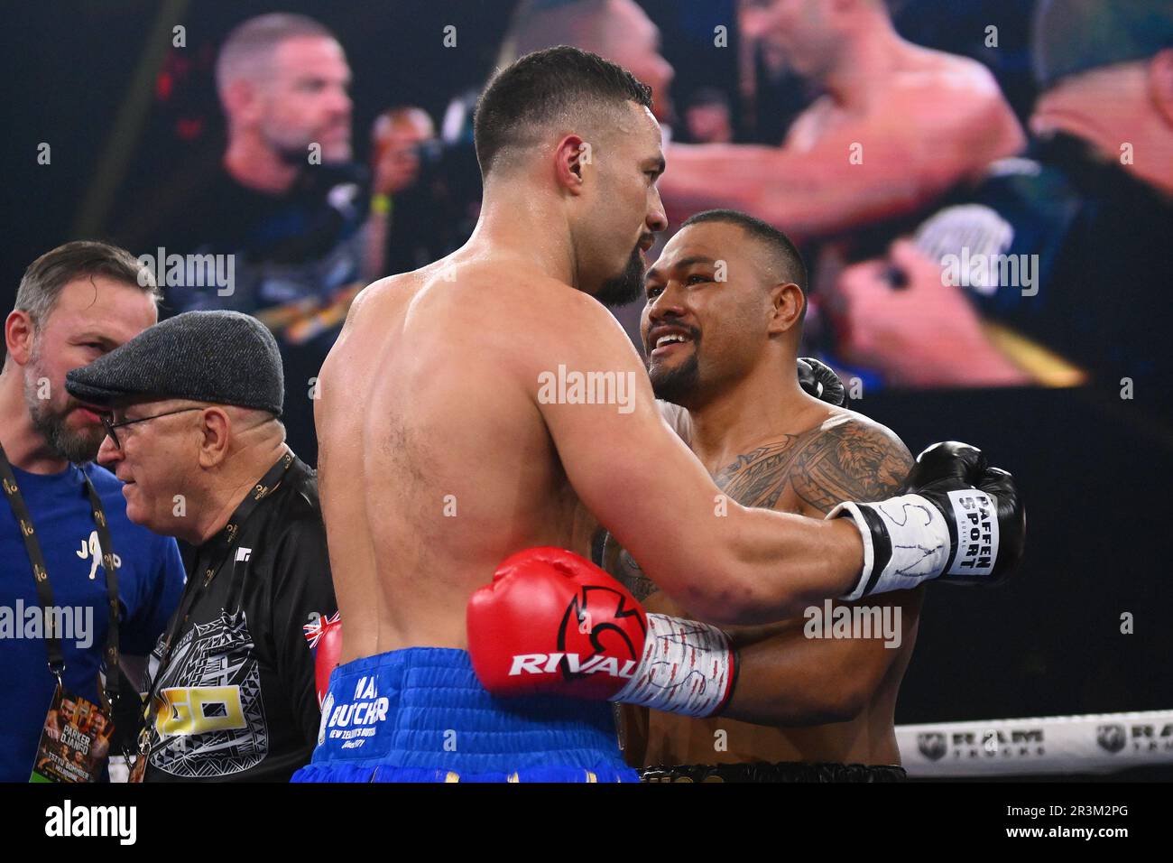Joseph Parker (left) reacts with Faiga Opelu following their ...
