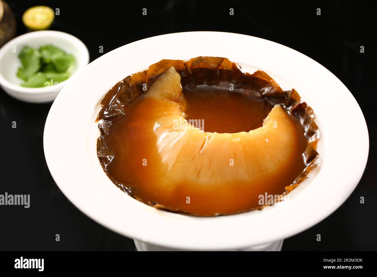 Chinese Shark's Fin Soup with brown sauce serve in Royal yellow bowl ...