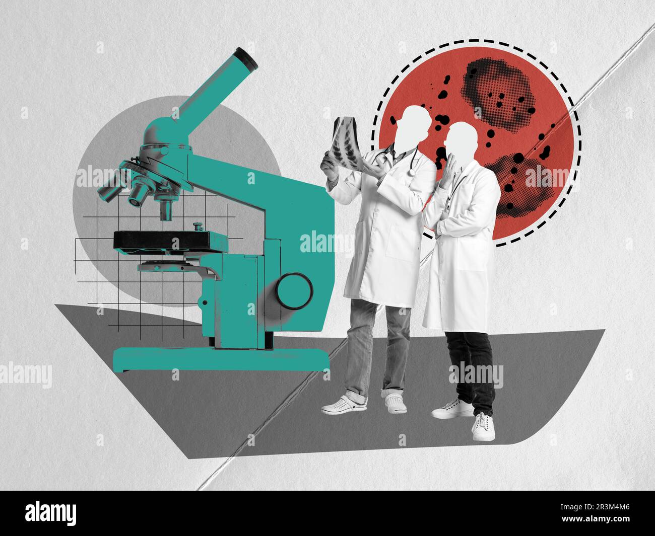 Doctors looking at x-ray of human body, lungs. Cells and viruses check ...