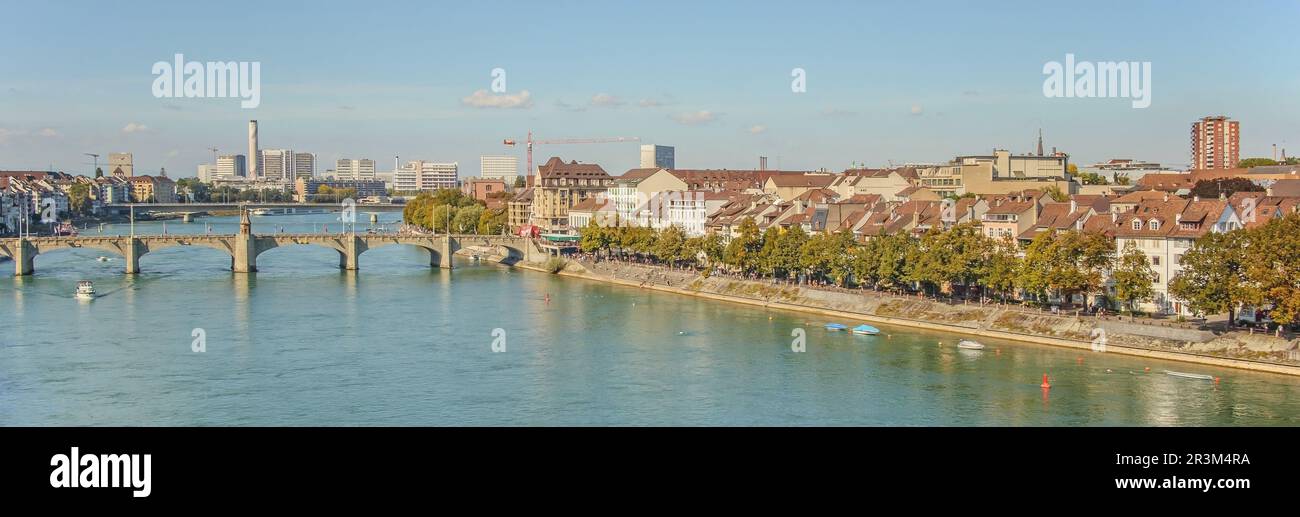 Rhine river bridge with skyscraper in basel hi-res stock photography ...