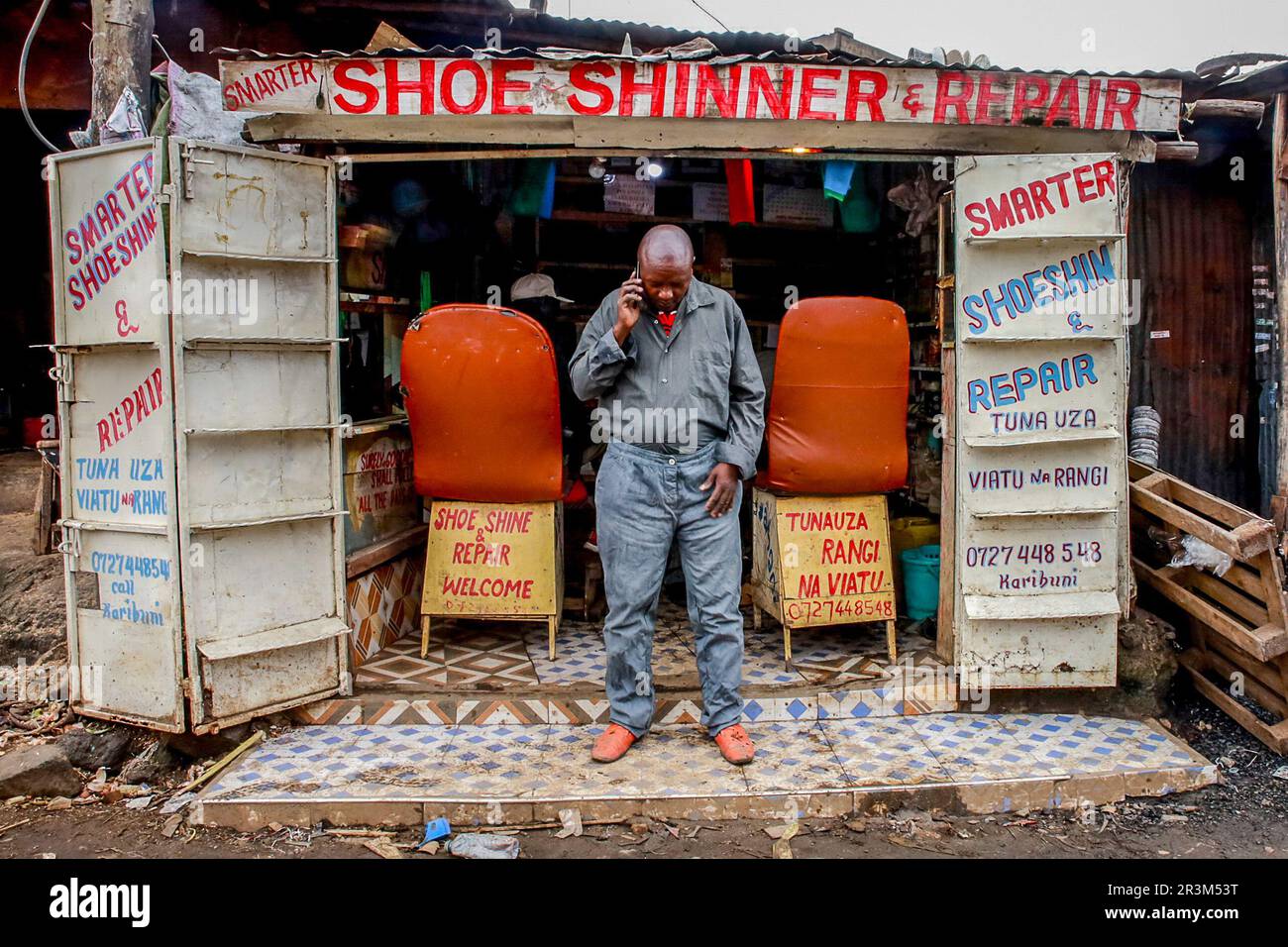 May 18, 2023, Nairobi, Kenya: Daniel Mwangi, a local street cobbler ...