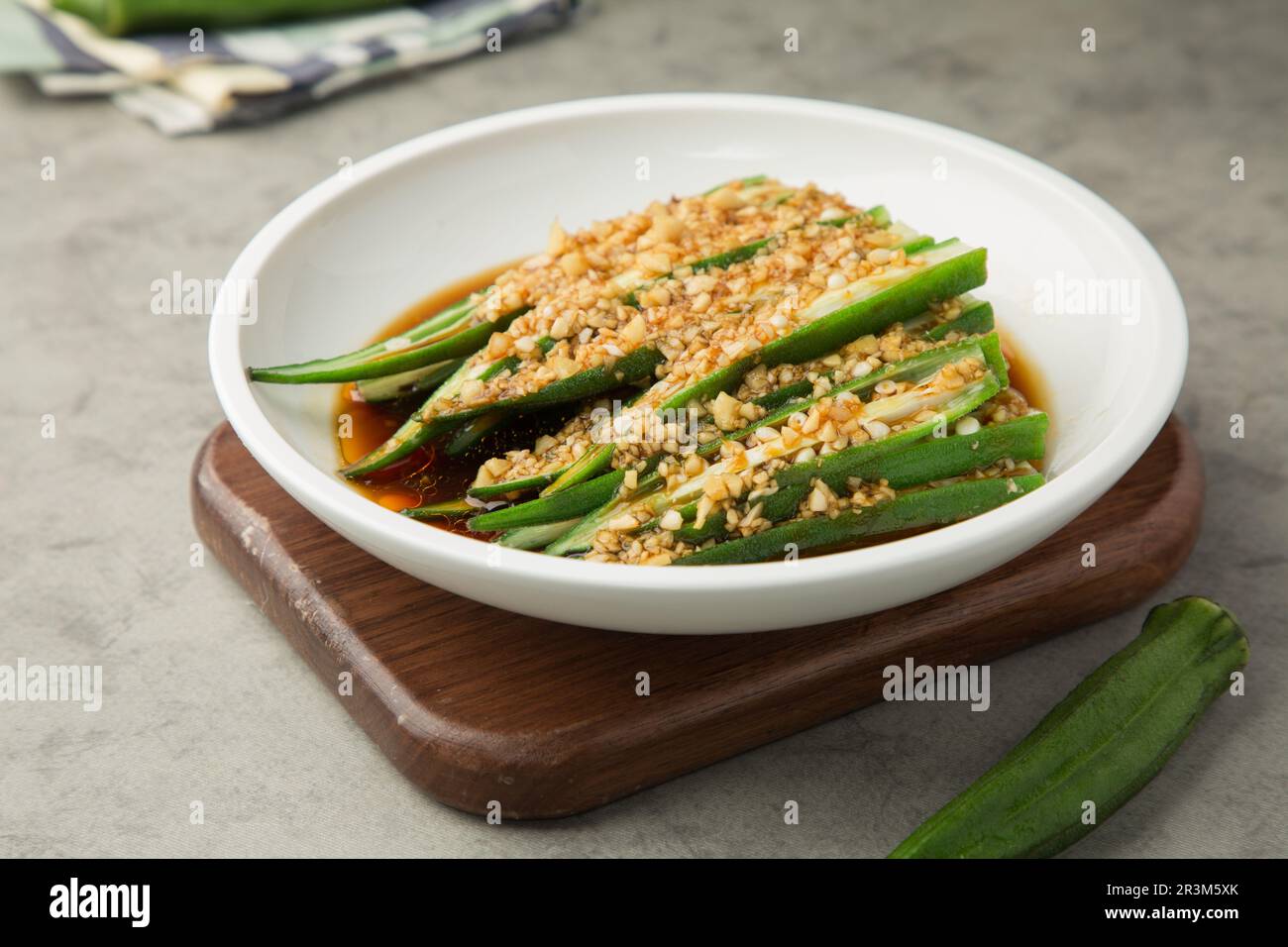 Okra Salad, Okra Aemono(dress okra and bonito with soy sauce Stock ...
