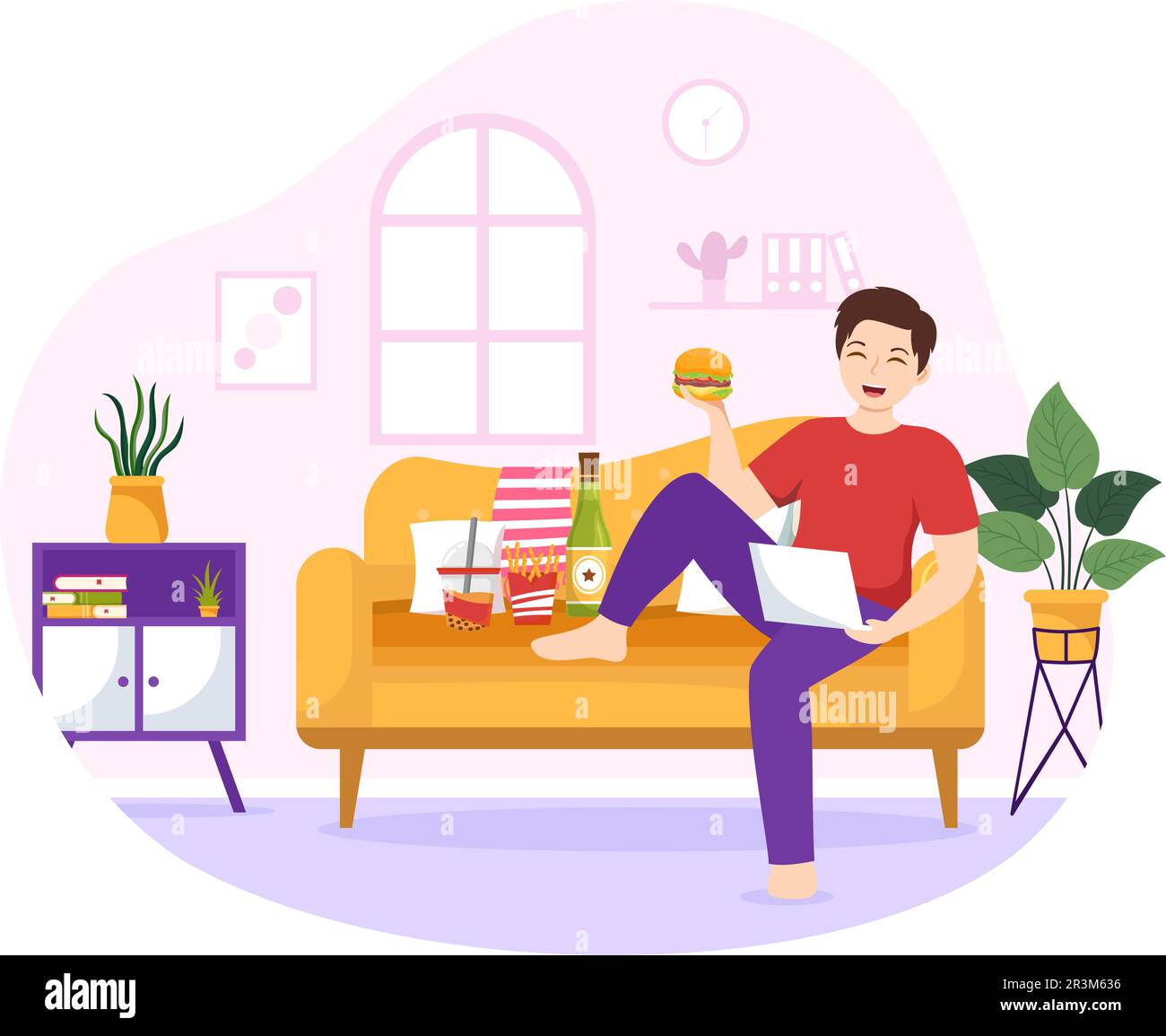 Bad Habit Vector Illustration with Unhealthy Lifestyle like Eating Fast ...