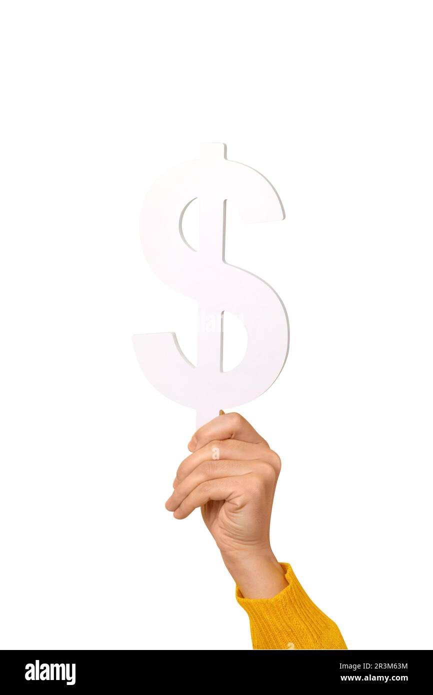 dollar symbol in hand isolated on white background Stock Photo - Alamy