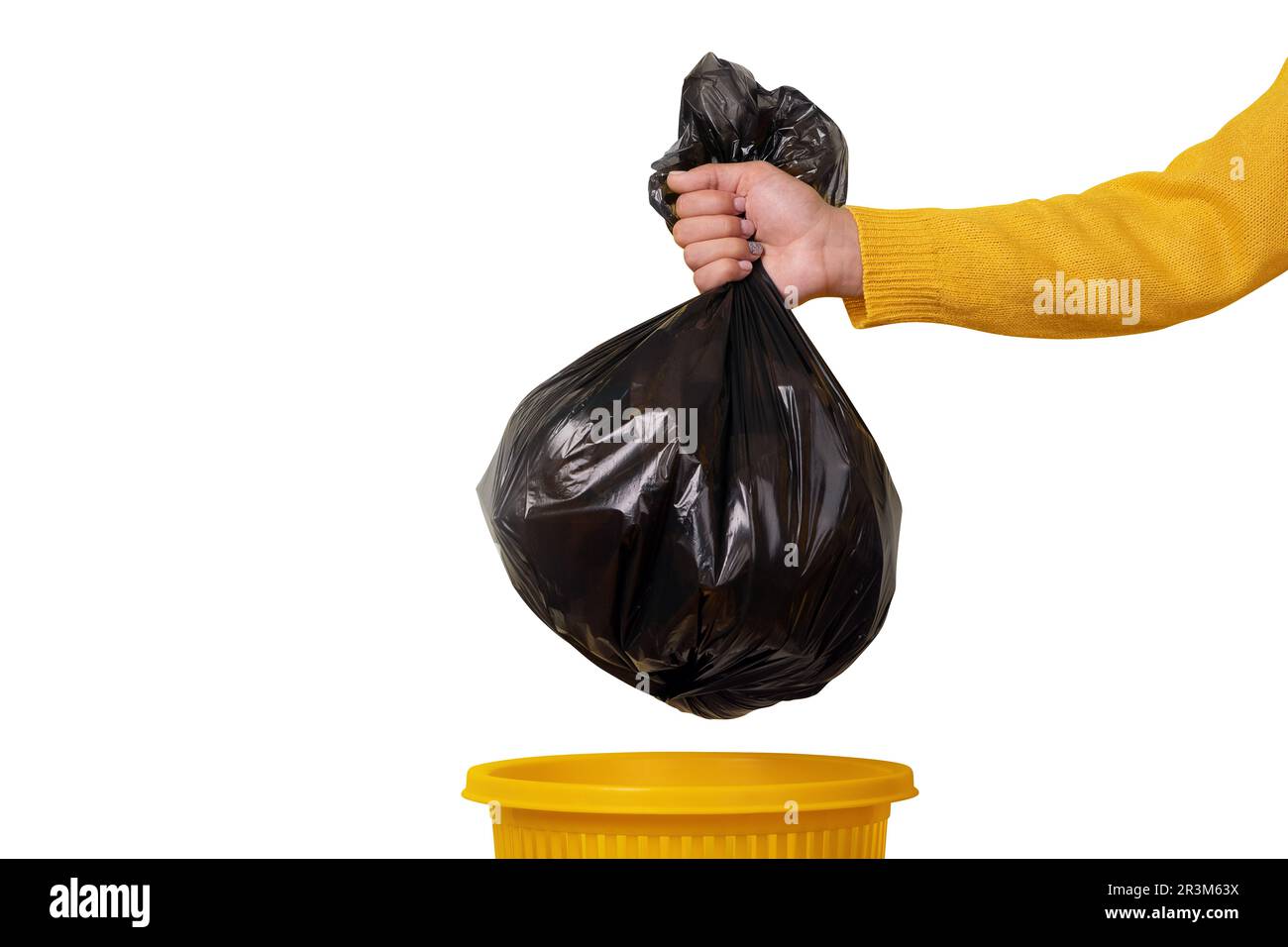 hand holding garbage bag isolated on white background Stock Photo - Alamy