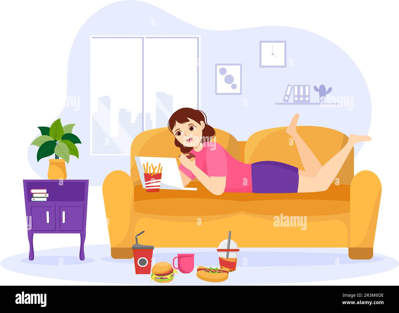 Bad Habit Vector Illustration with Unhealthy Lifestyle like Eating Fast ...