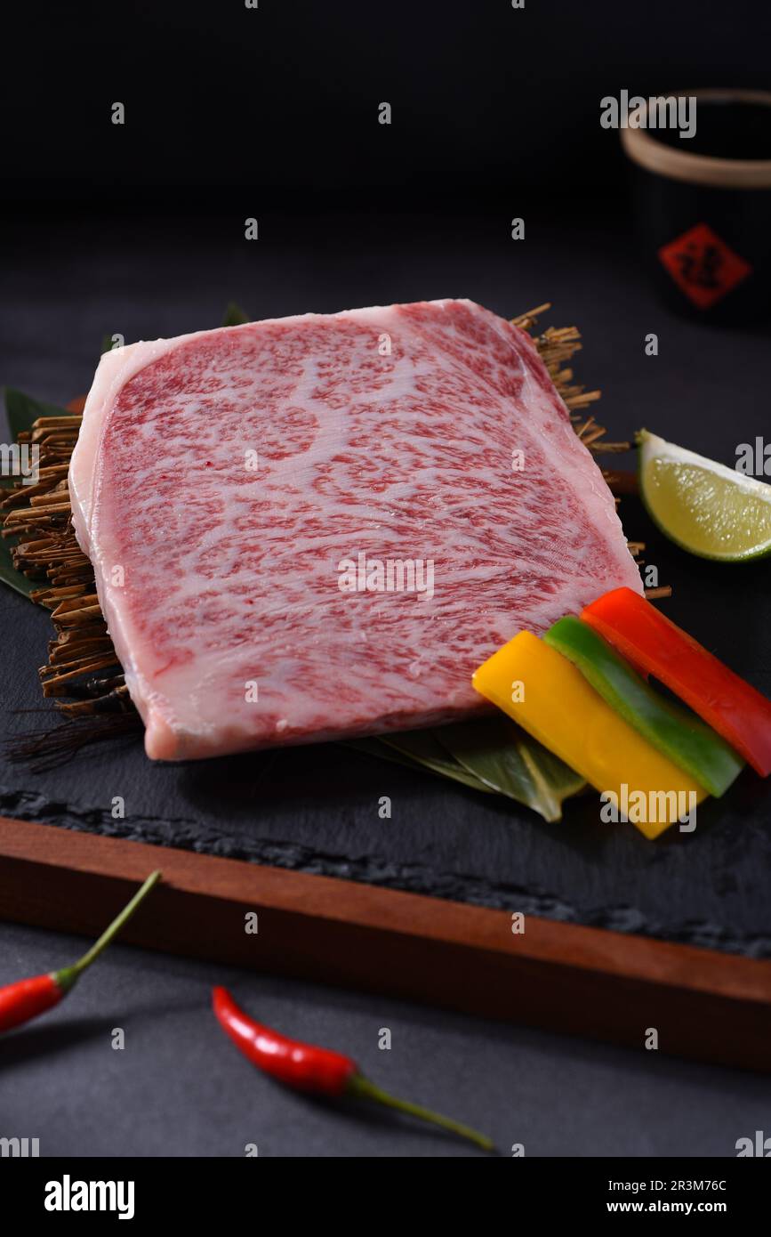 a Japanese wagyu beef slice, Kobe ,Japanese food Stock Photo - Alamy