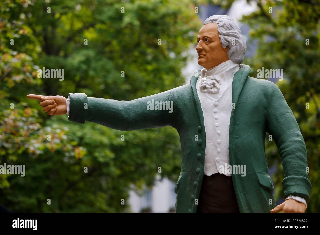 Goethe figure as a signpost in front of the Weimarhaus Museum, Weimar ...