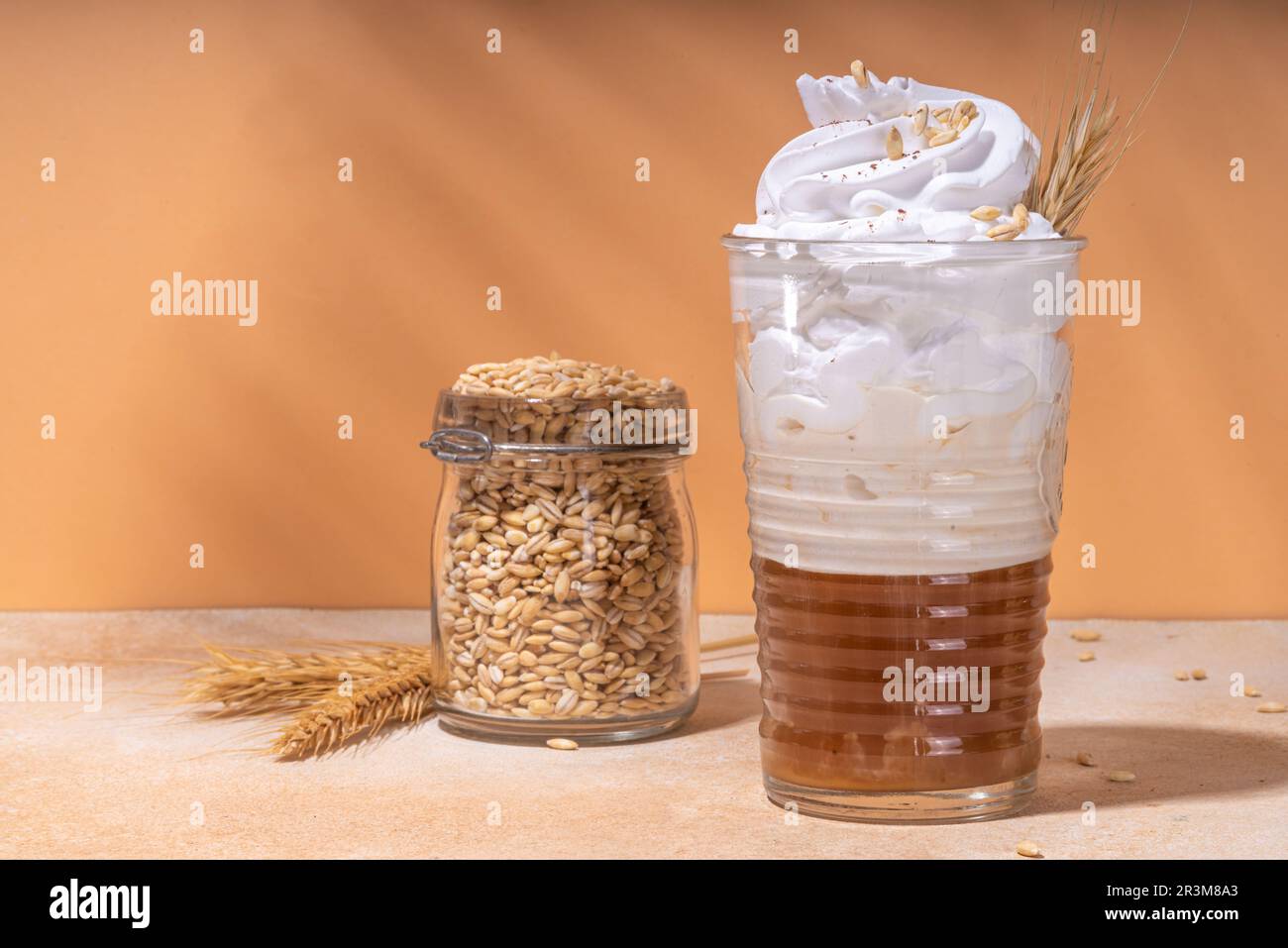 Barley orzo frappe coffee with whipped cream, organic alternative ...