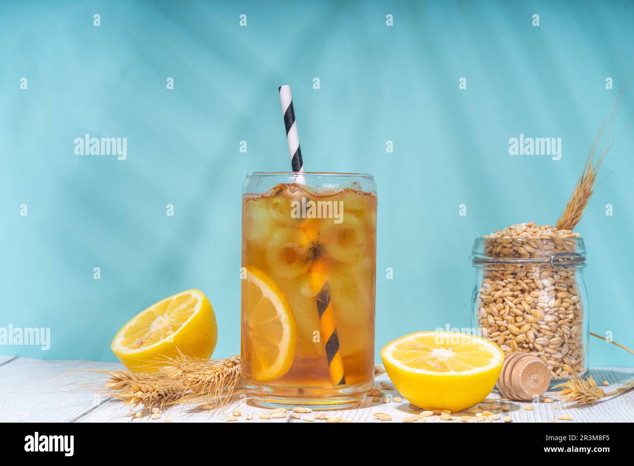 Barley cold tea, organic barley orzo iced tea in tall glass Stock Photo ...