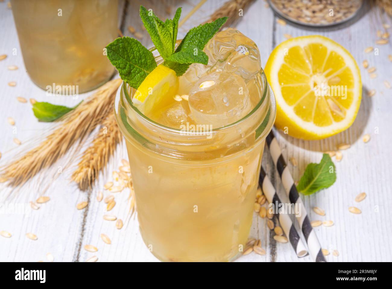Barley orzo lemonade, alternative trendy sour cold drink with barley ...
