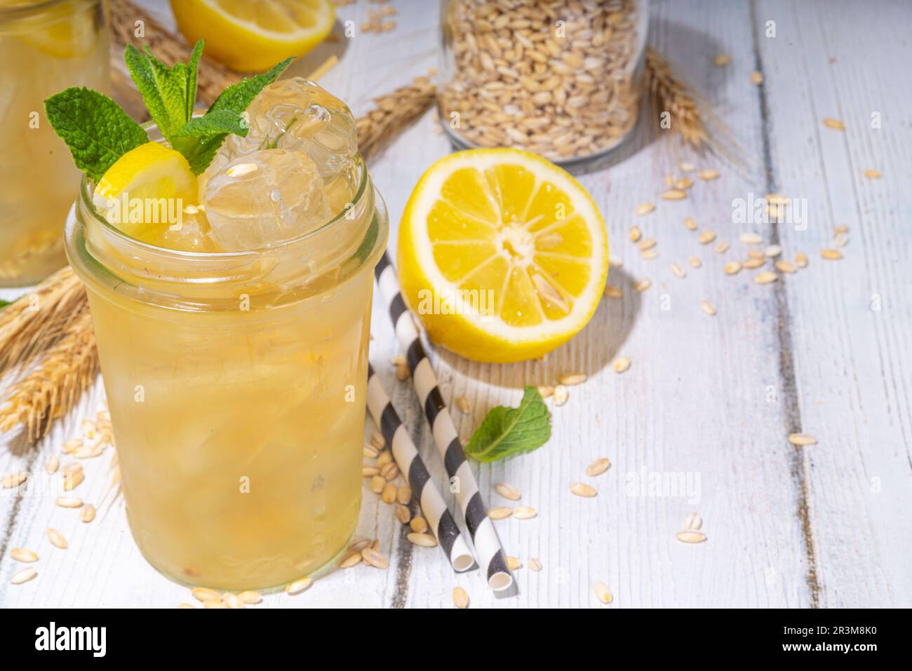 Barley orzo lemonade, alternative trendy sour cold drink with barley ...