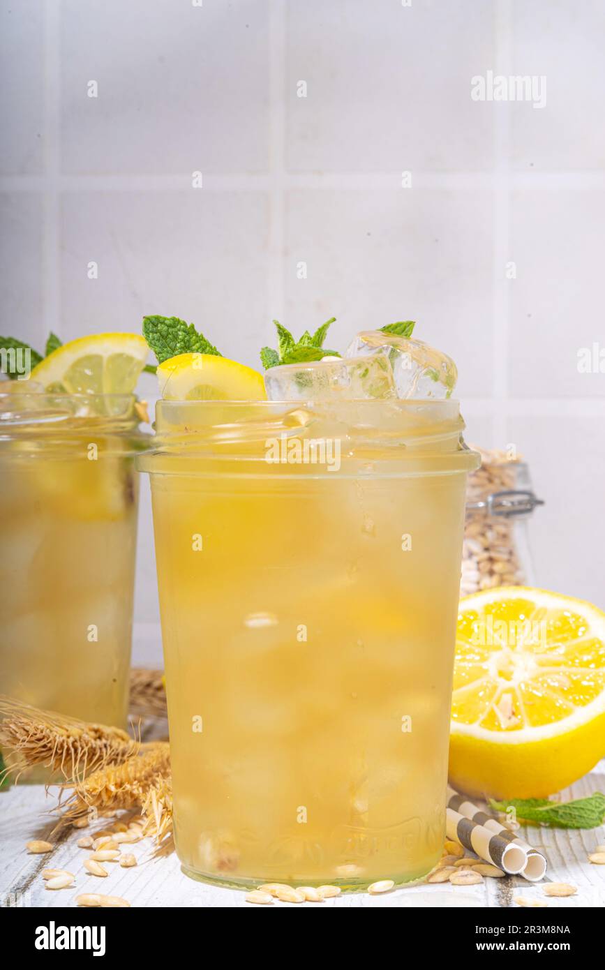 Barley orzo lemonade, alternative trendy sour cold drink with barley ...