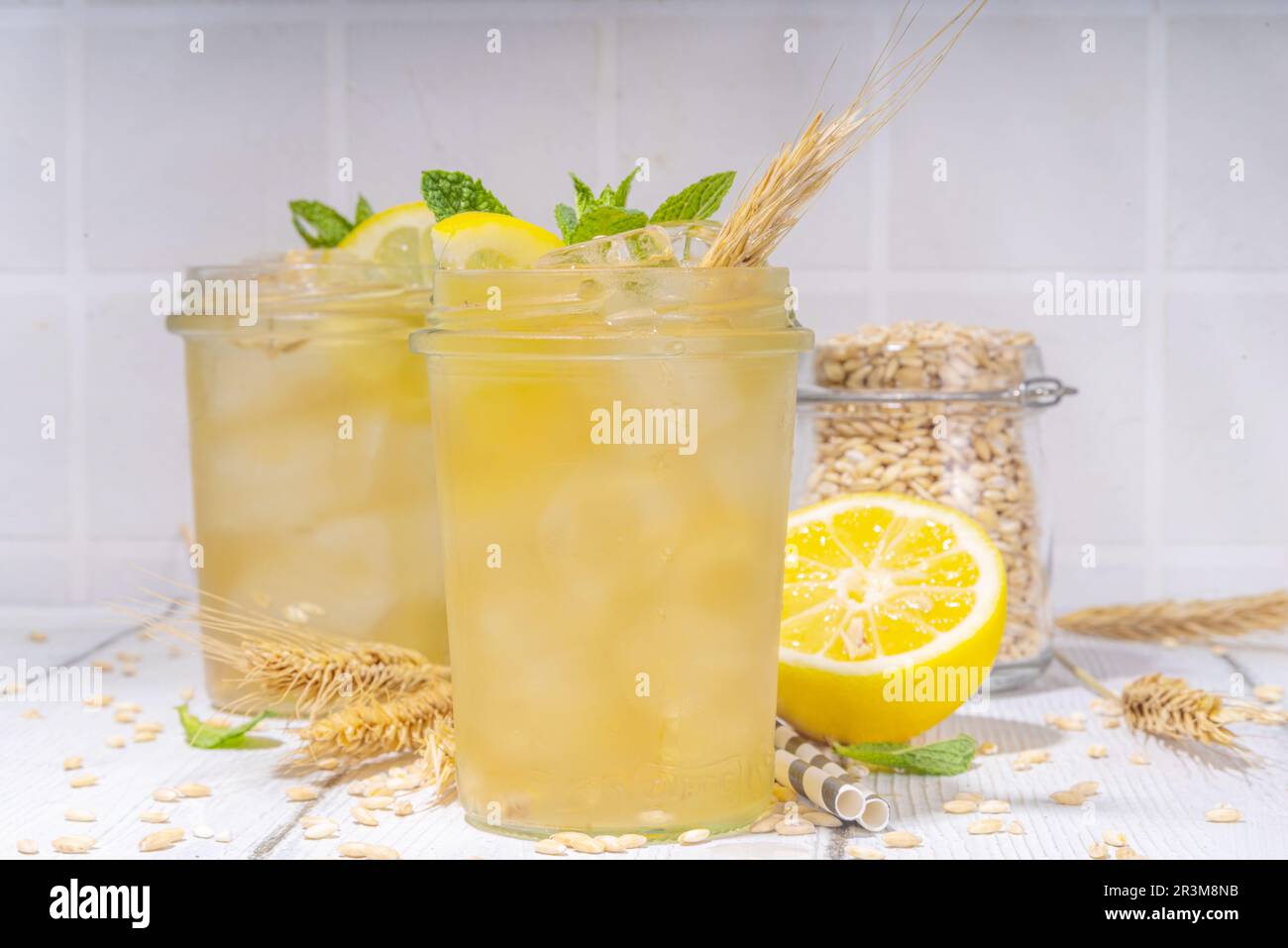 Barley orzo lemonade, alternative trendy sour cold drink with barley ...