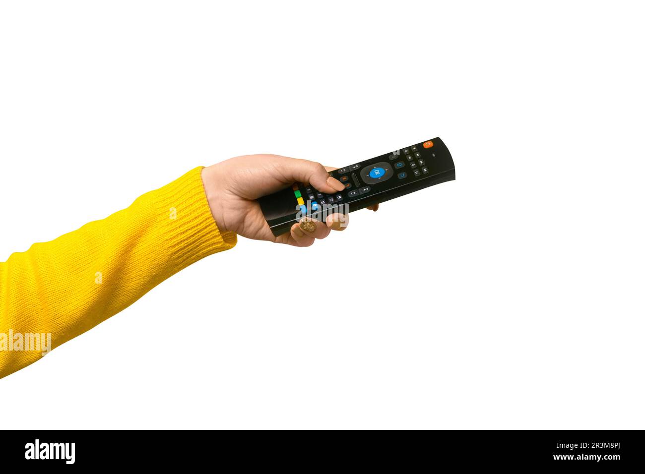 remote control in hand isolated on white background Stock Photo - Alamy