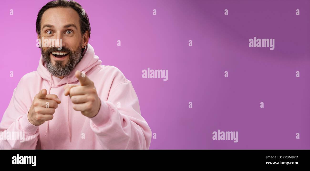 Thrilled energized charismatic happy lucky adult handsome bearded man ...