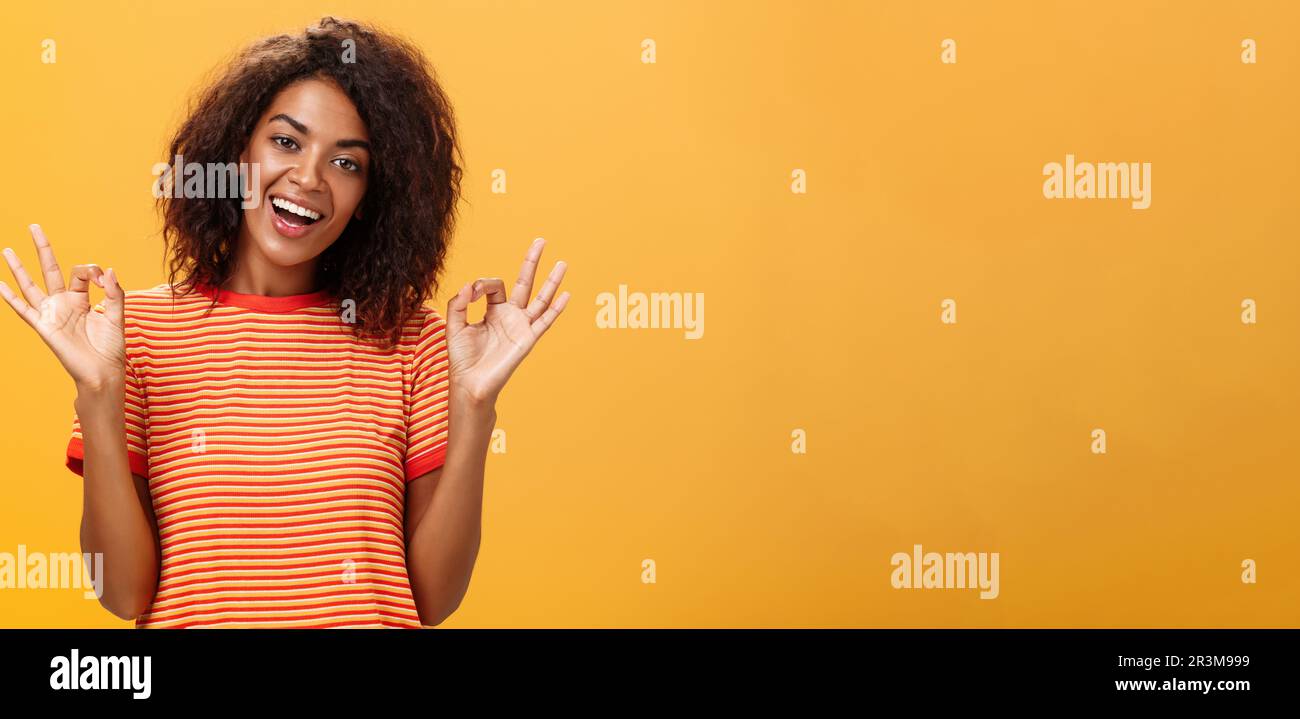 Waist-up shot of chill outgoing calm girlfriend with confident look in ...