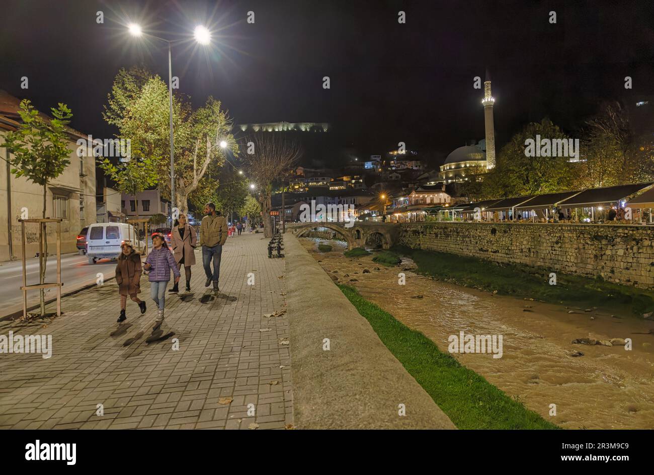 Prizren night by river Bistrica in Kosovo Stock Photo - Alamy
