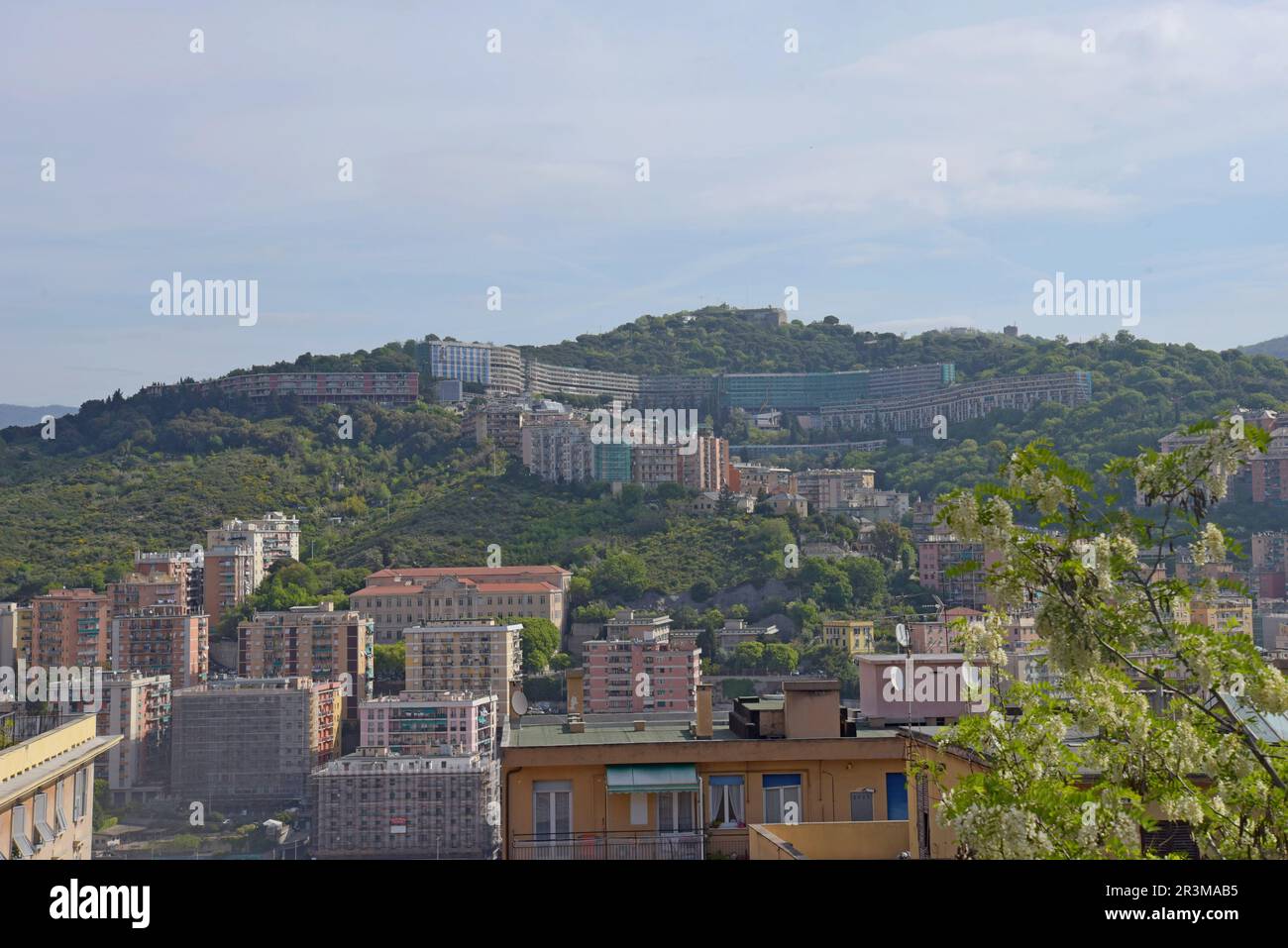 A view of the cityscape in Genoa, Italy, with the Biscione Housing ...